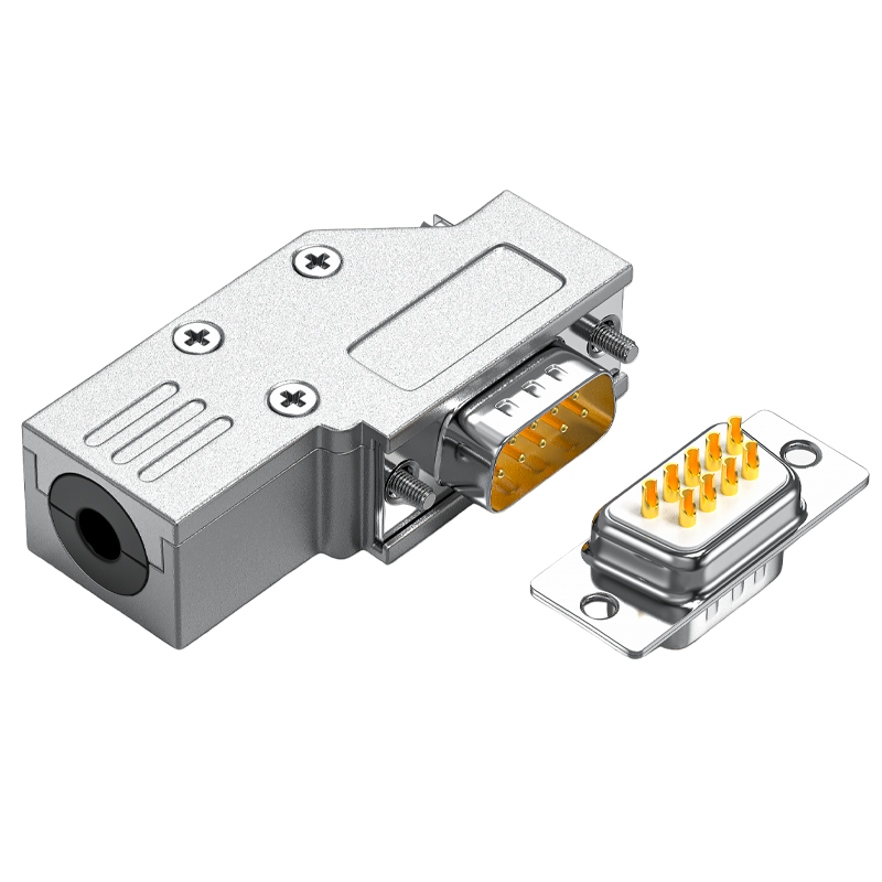 迷你DB9金属壳90度9针RS232串口头DB9弯头直角L型插头9PIN连接器