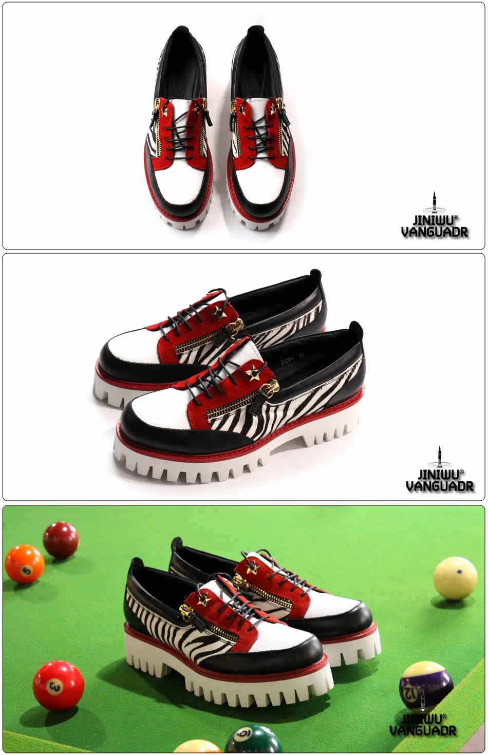 JINIWU My Ni Ji Zebra Platform Shoes Horse Hair Color-matching Hand ...