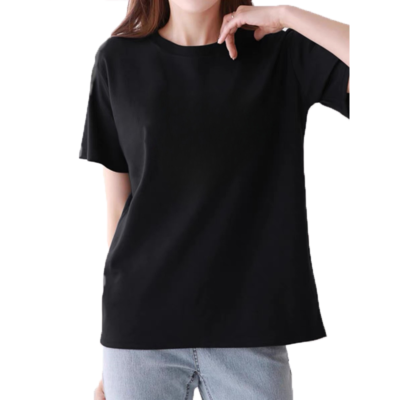 圆领字母印花黑色短袖T恤女欧洲站2024春夏新款宽松正肩纯棉体恤-Taobao