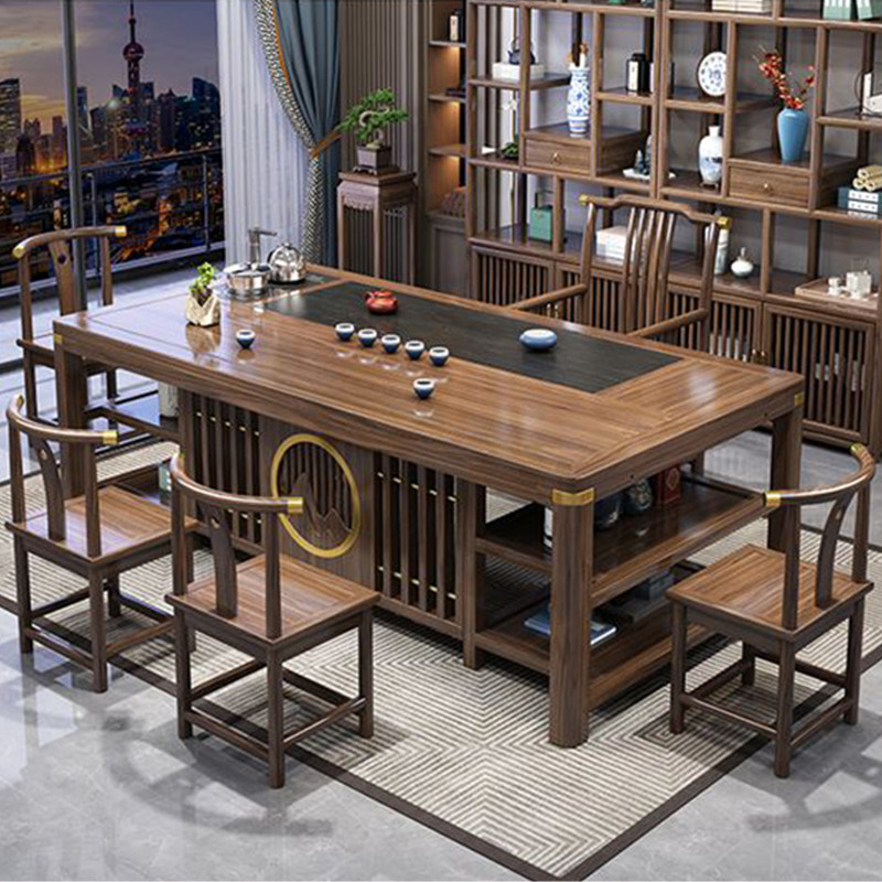 [USD 569.64] New Chinese tea table and chair combination office solid ...