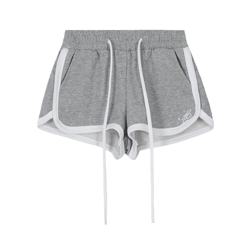 cuwu休闲短裤女款夏季新款撞色拼接抽绳运动裤显瘦灰色包臀热裤子-Taobao