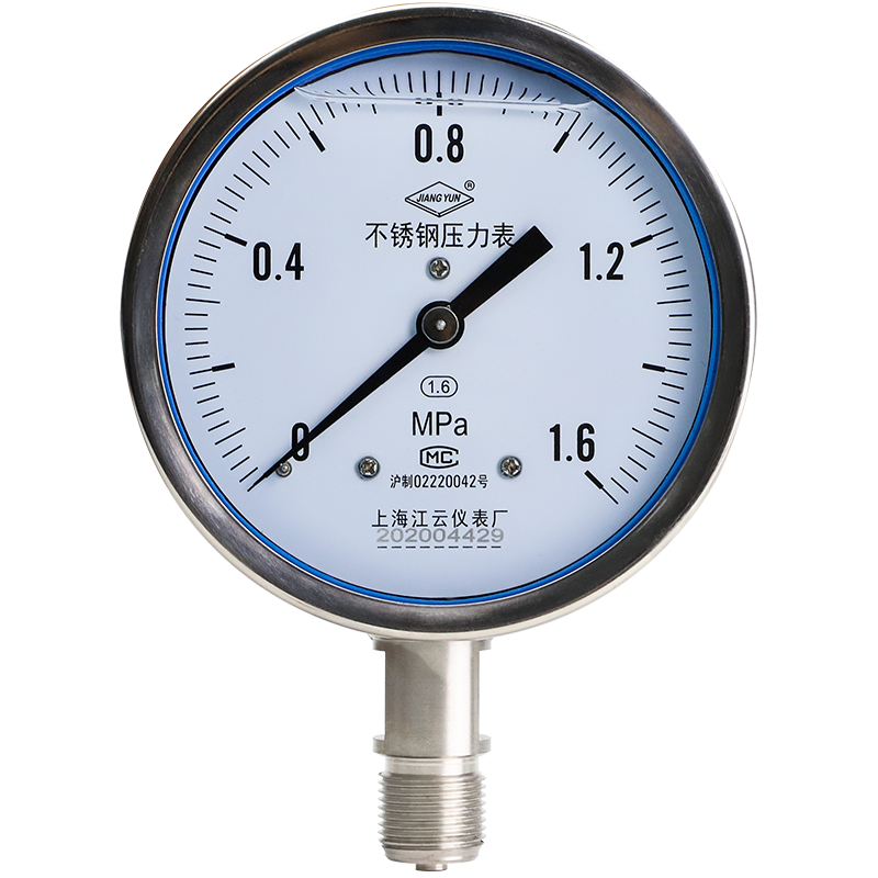 上海江云YN-100BF不锈钢耐震压力表 0-1.6MPa防腐蒸汽压力表仪器