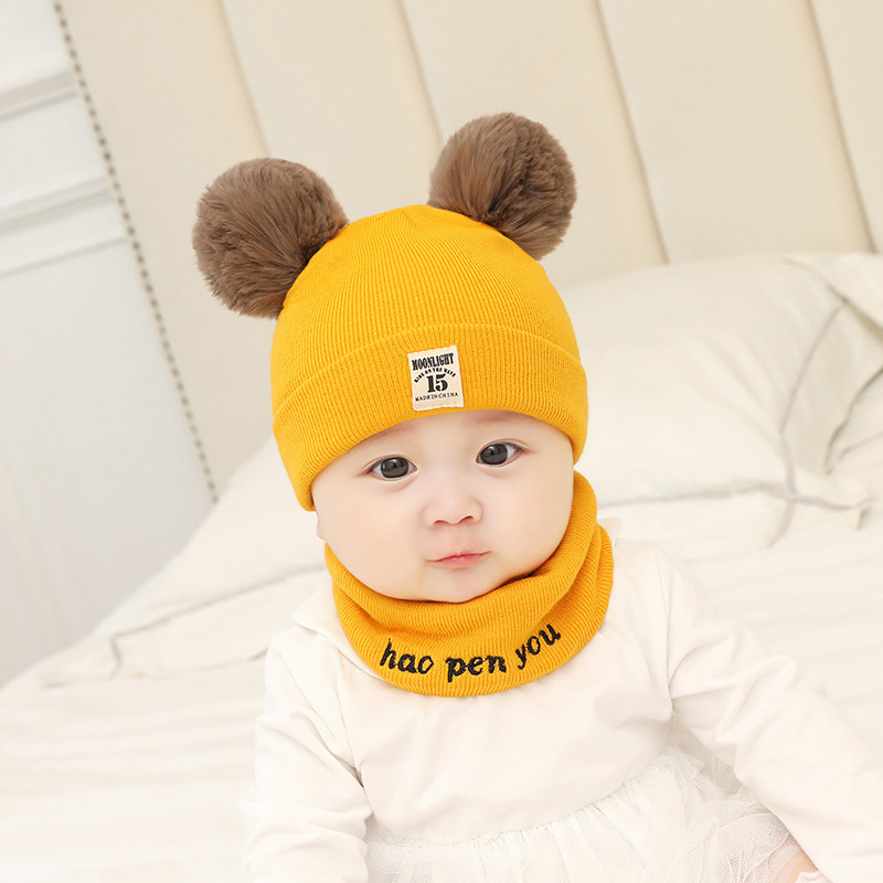 Baby hat 0-3-6-12 months male and female baby wool cap thickened warm ...