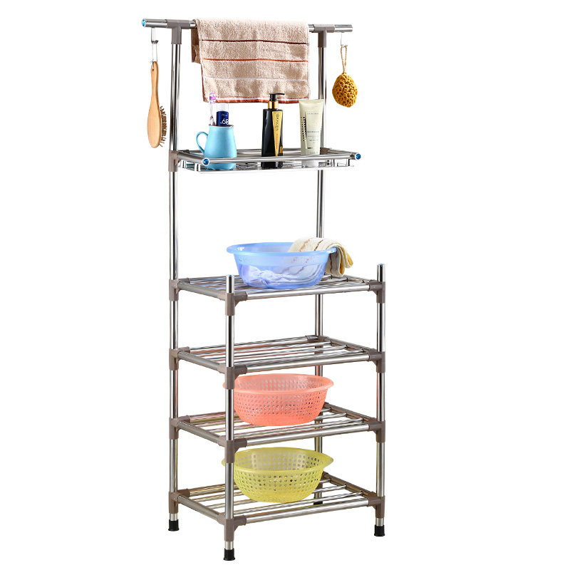 Stainless steel washbasin rack toilet shelf bathroom floor-to-ceiling ...