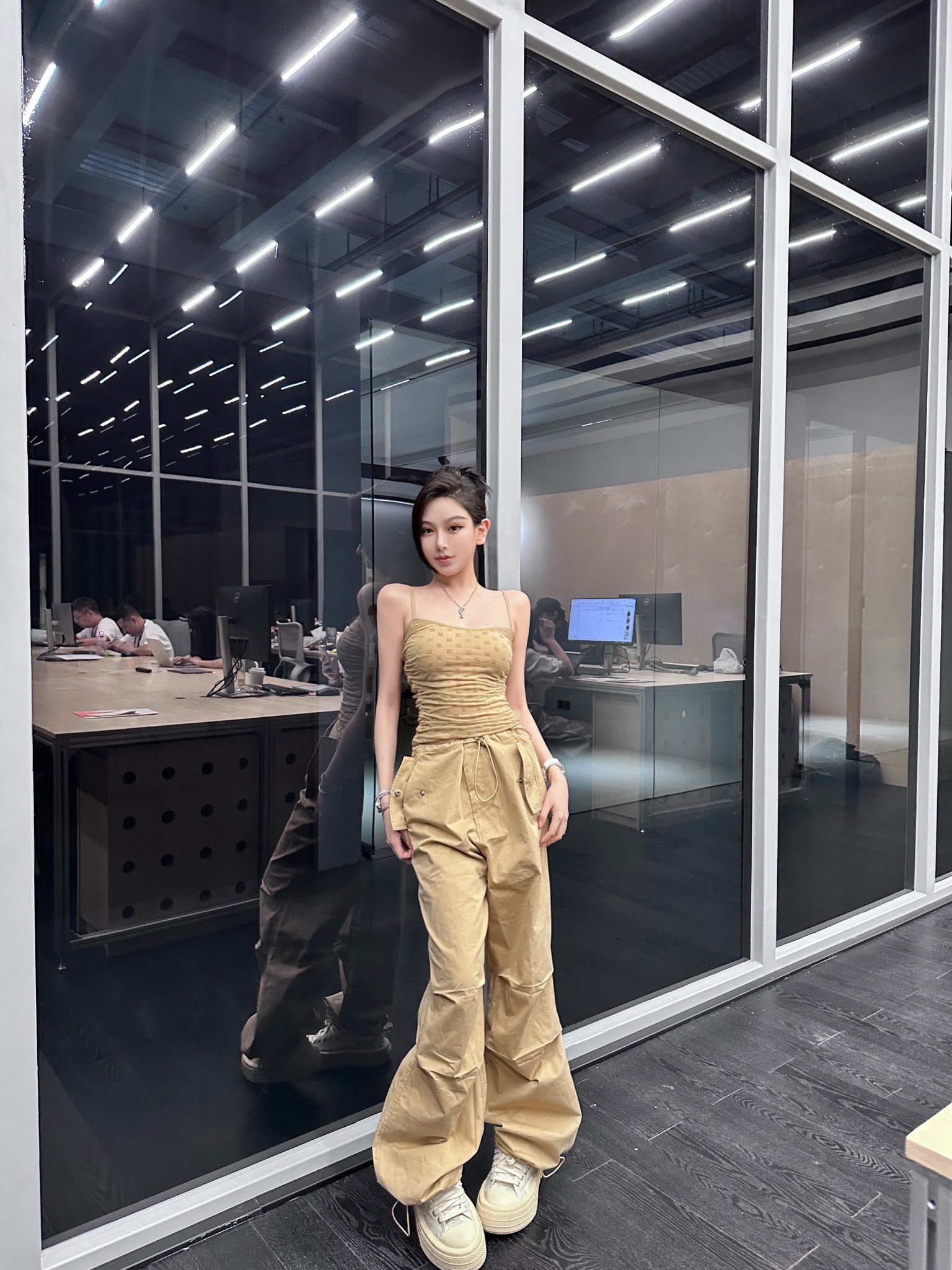 woppei 夏季字母印花背心抽繩工裝褲私服套裝女