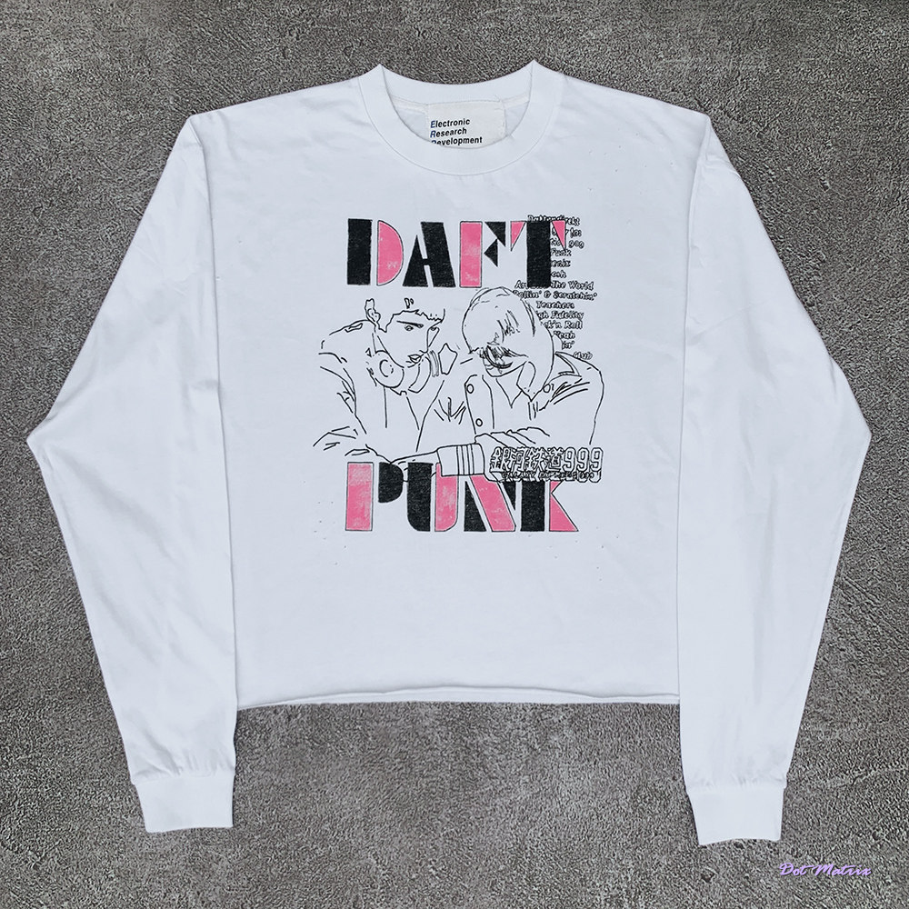 DOT MATRIX ERD DAFT PUNK1:1朋克高街丝网破洞纯棉长袖T恤