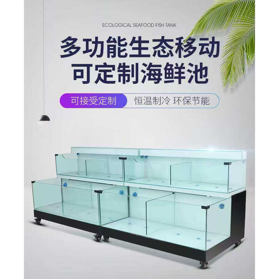 🌟 Seafood display tool | Aquapro double-layer glass mobile seafood pool ...