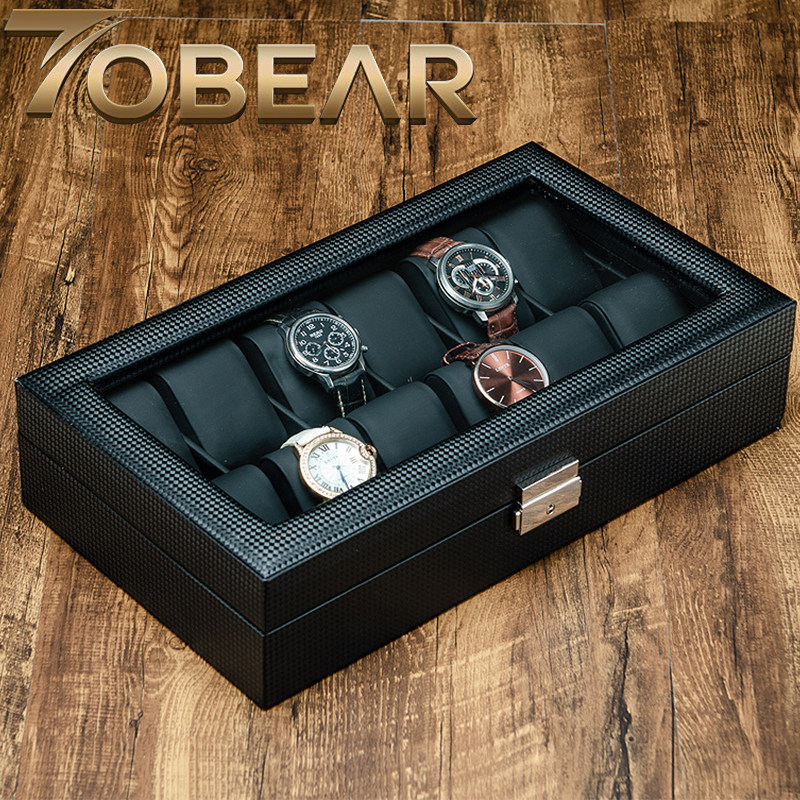 [USD 79.36] High-end black carbon fiber watch box storage box Euro ...