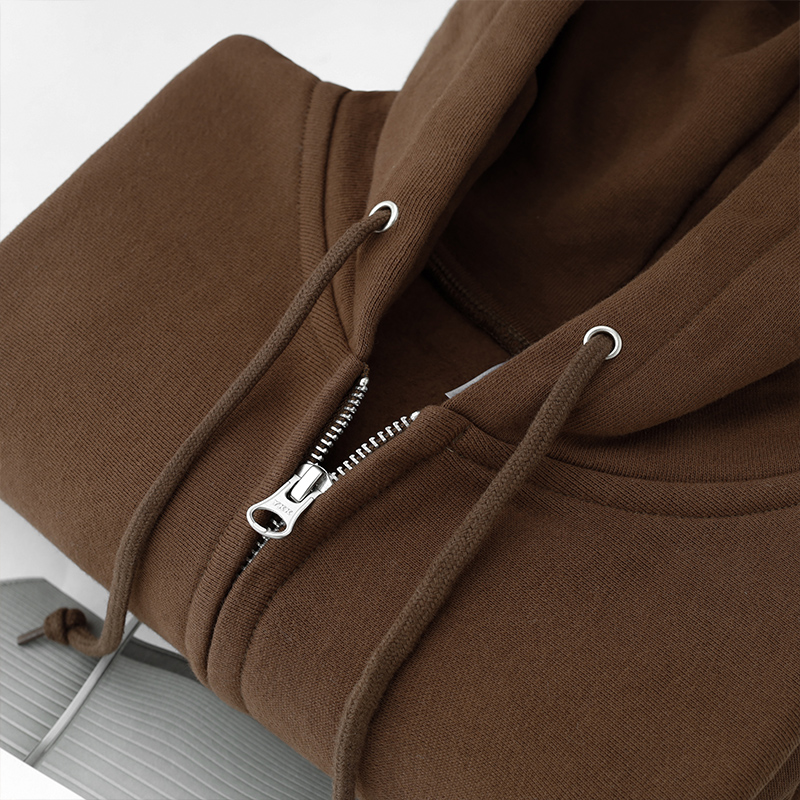 美式复古色调！460g重磅巧克力色加绒开衫卫衣男深棕色保暖外套女-Taobao