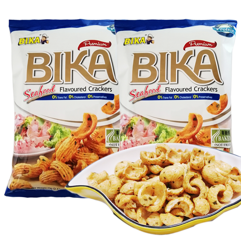 (Buy 2 bags of hair 3 bags) BIKA 2 bags crispy seafood crisp 70g bag ...