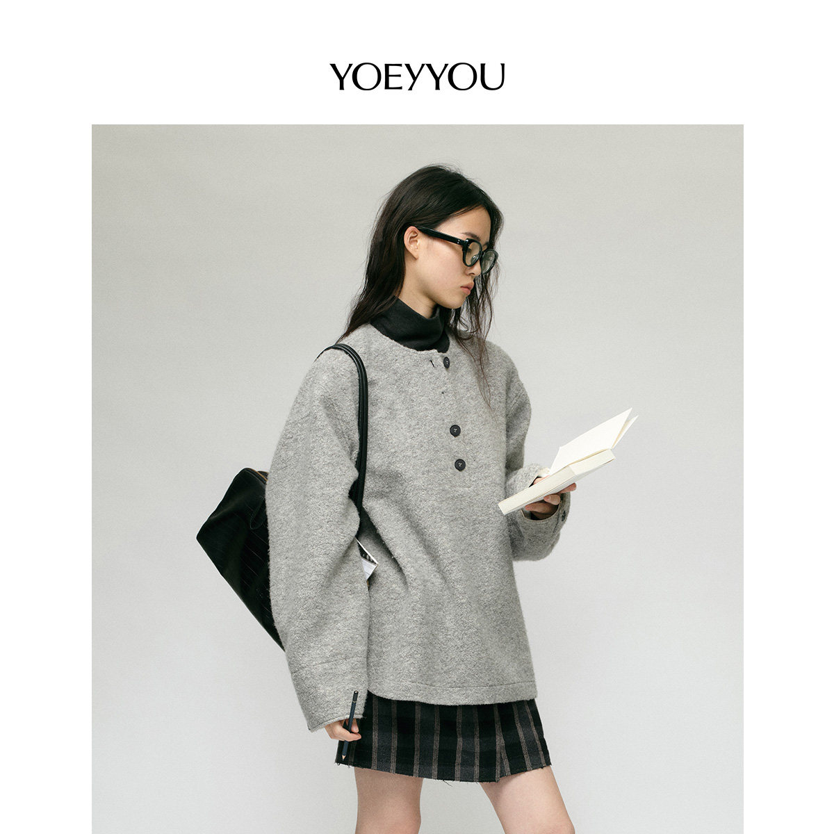 YOEYYOU毛呢无领宽松上衣：🍂秋天的第一件外套，极简风潮你准备好了吗？ -毛呢外套-淘宝好物网