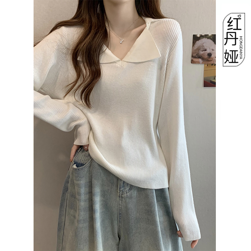 时尚洋气打底衫女秋冬大码胖mm宽松显瘦翻领针织上衣2024春装新款-Taobao