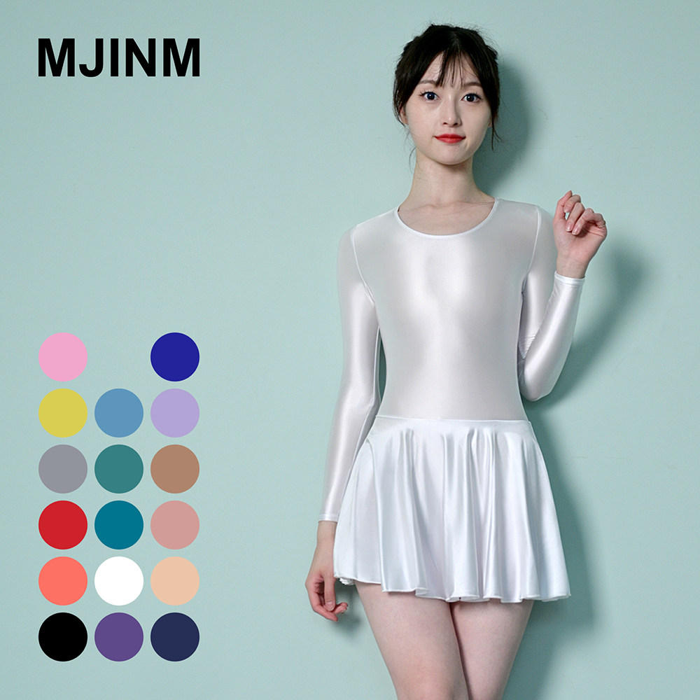 MJINM美仅美光泽丝滑连体紧身练功裙运动瑜伽芭蕾舞裙长袖形体裙-Taobao