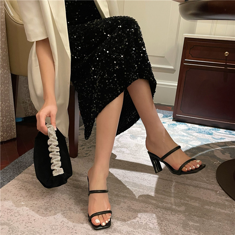 Lazada Women's high heels foreign trade new square head thick heel with ...