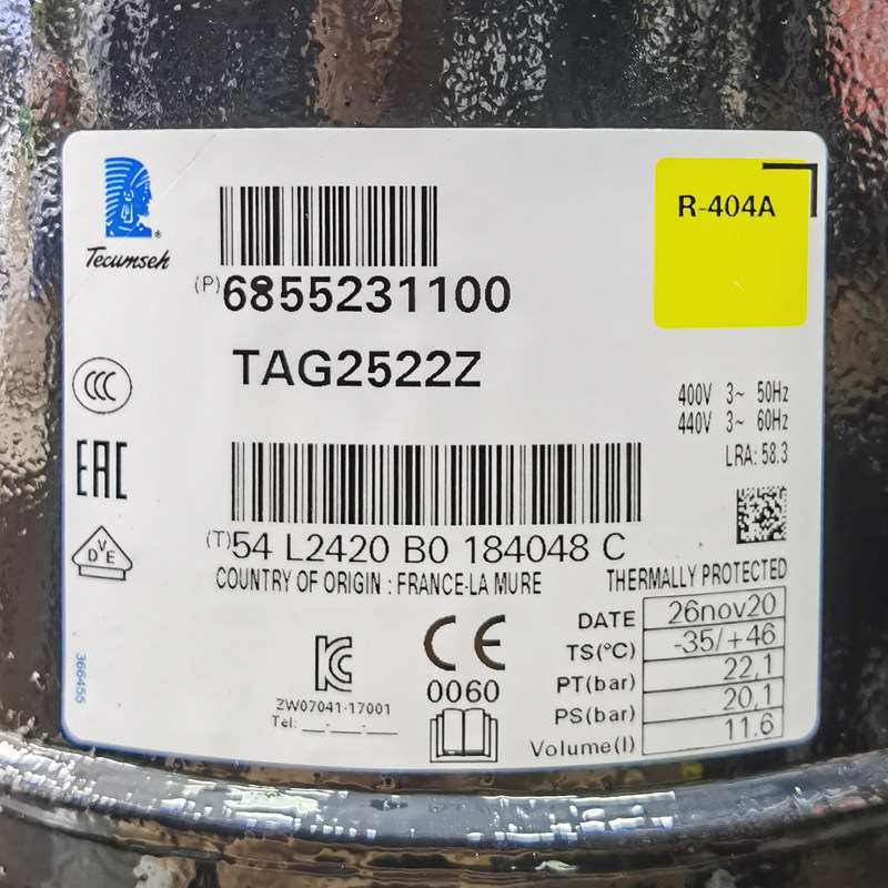 法国泰康Tecumseh压缩机TAG2522Z冷库冷柜冷水机渔池6匹全新原装-阿里巴巴