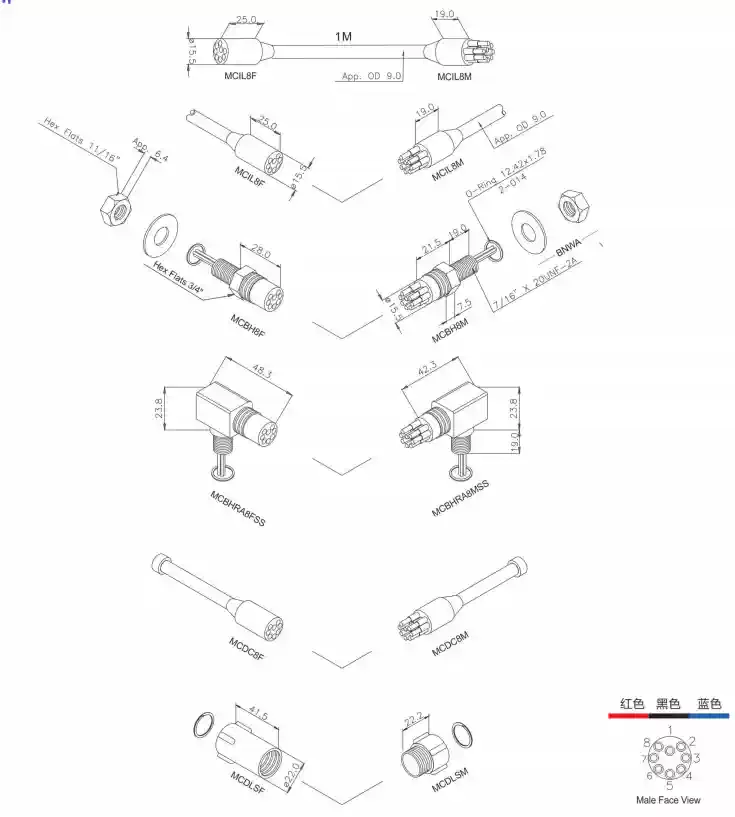 微型水密连接器8芯 MCBH8M深海接插件水下插头插座防水SUBCONN