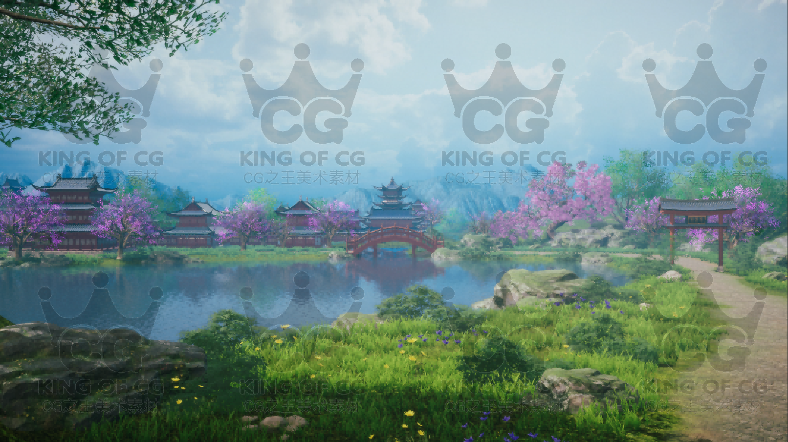 unity3d中国风古代庭院自然草地水面场景HDRP高清渲染管线素材-cg男孩