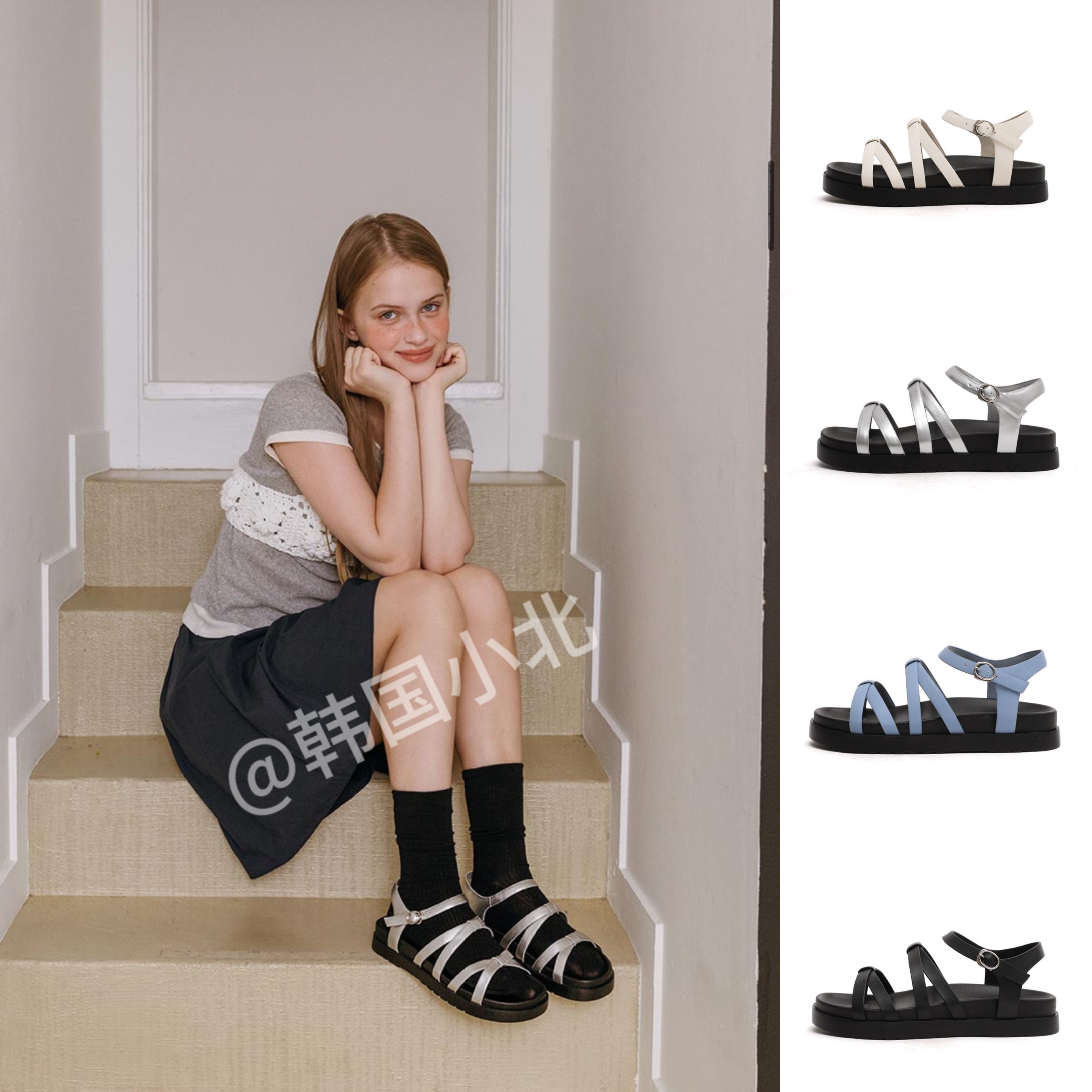 韓國小北 macmoc直郵代購 一字帶厚底羅馬鞋休閒百搭涼鞋