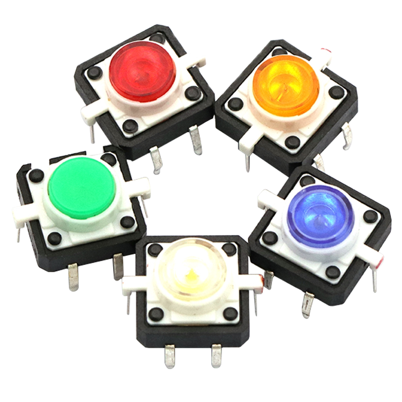 12x12 LED Small 4-Pin Reset Button Micro Switch - Red, Yellow, Blue ...