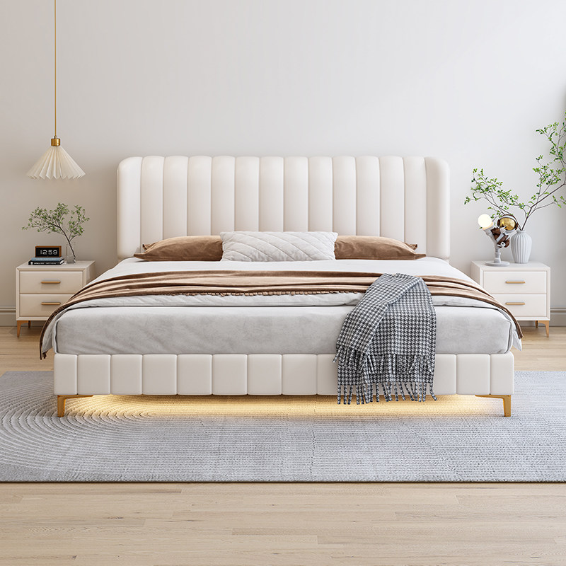 [USD 195.45] The first layer of calfskin real leather bed is modern ...