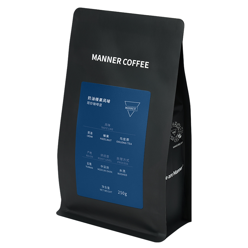 Manner奶油榛果风味新包装水洗中深度烘焙云南精品SOE咖啡豆250g