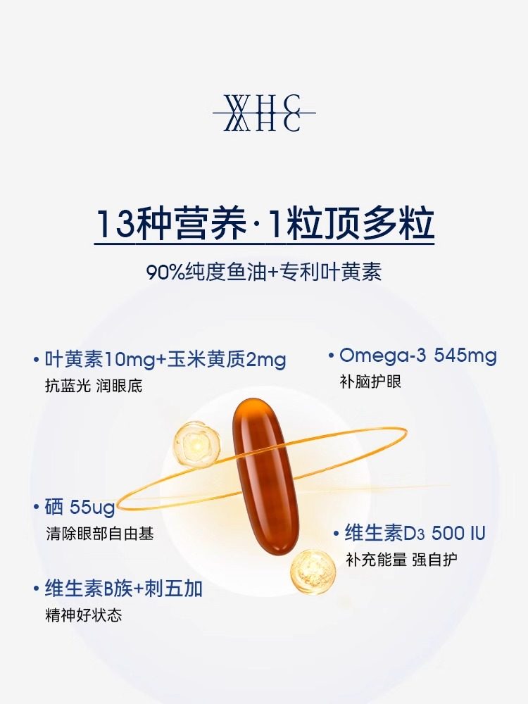 WHC圣斗士鱼油专利叶黄素玉米黄素Omega3，护眼脑神器？🤔-DHA/EPA/DPA-淘宝好物网