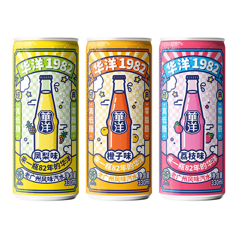 Huayang 1982 soda 330ml * 6 easy-to-pull canned fruit carbonated beverage whole box drink really ...
