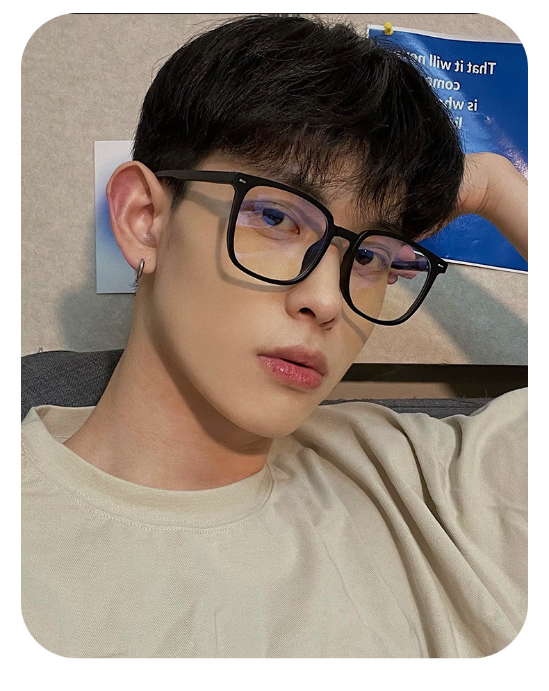 TR90黑框眼镜超轻方框近视可配度数大脸黑色平光大框眼睛框架潮男-阿里巴巴