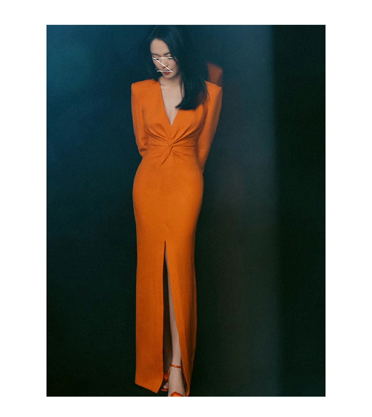 DODO Yao Chen Star V-neck Kink Pleated Split Slim Fit Sheath Dress 23 ...