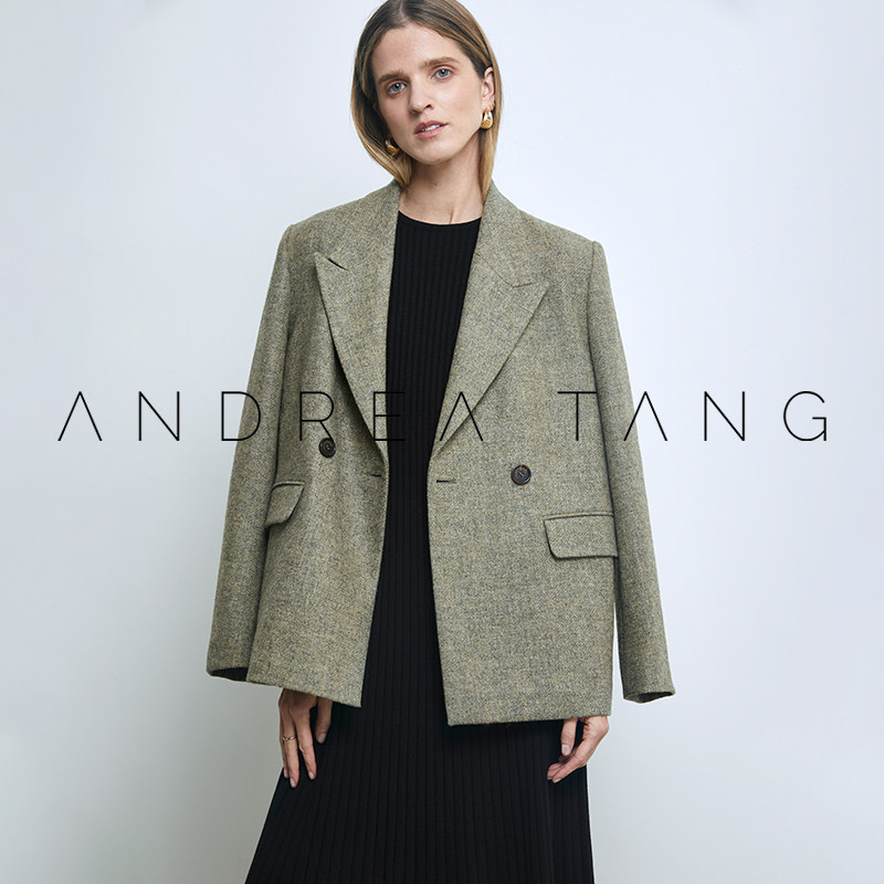 Andrea Tang MEROY纯羊毛复古灰绿西装外套：穿出复古高级感，你也能成为街拍女王！-西装-淘宝好物网