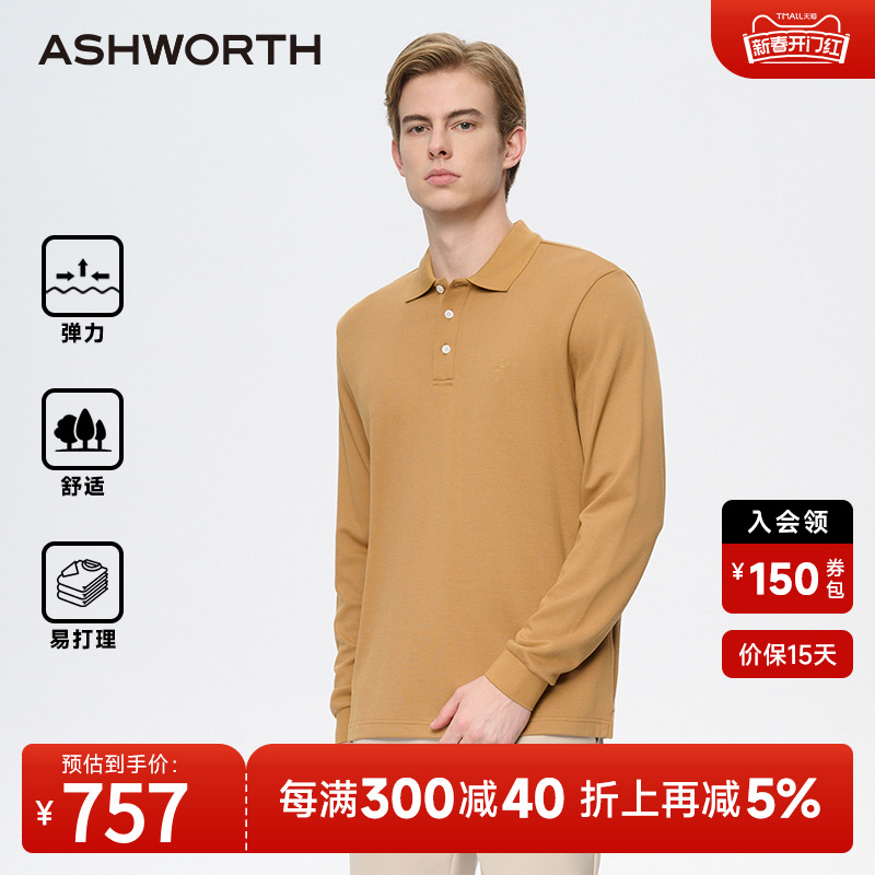 ASHWORTH雅獅威25春季休閒戶外運動男針長袖針織polo衫翻領T恤-Taobao