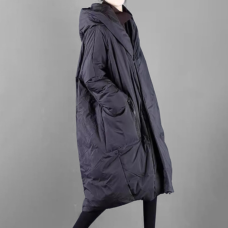 Mapping香港轻奢高端文艺休闲大码连帽棉服加厚修身中长款外套-Taobao