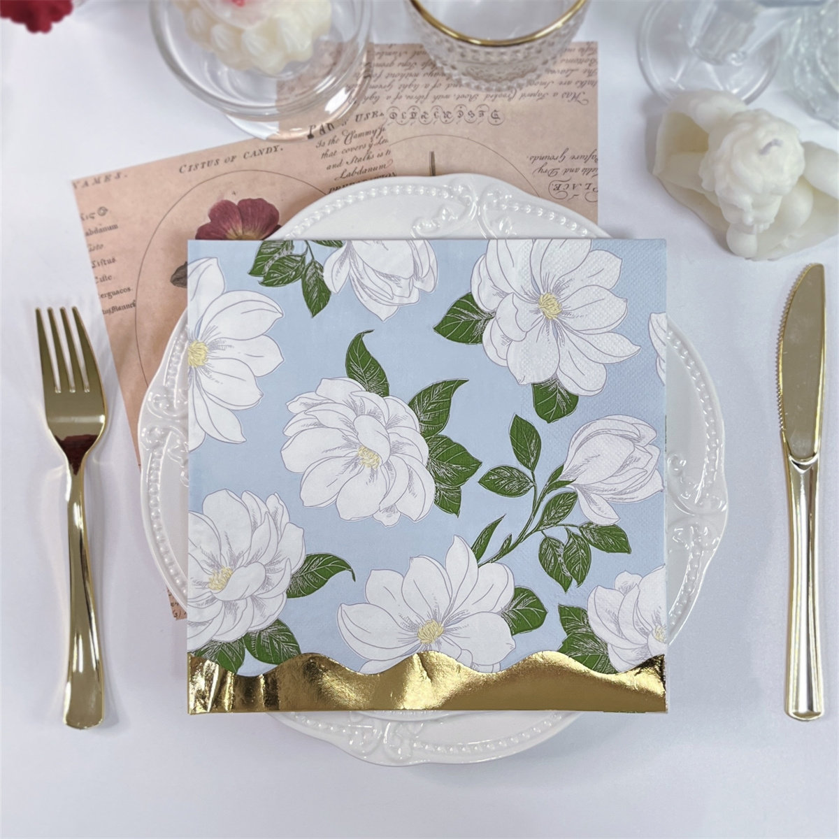High-end, custom-sized napkins featuring a spring lily floral print ...