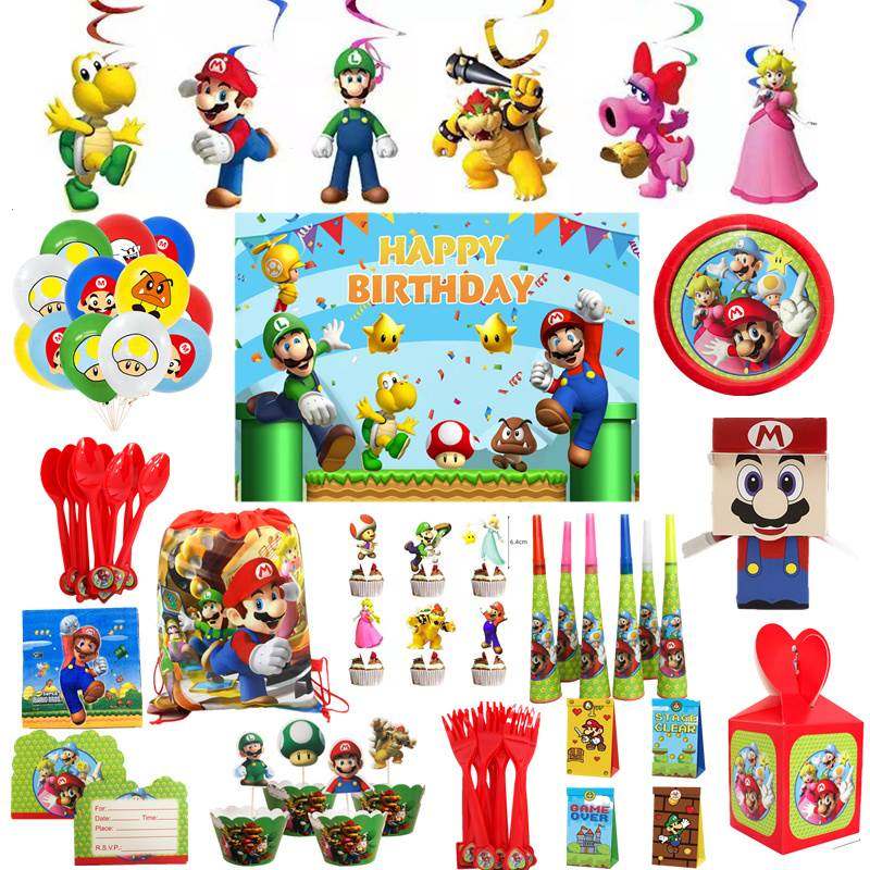Super Mario Theme Birthday Supplies Tablecloth Paper Plate