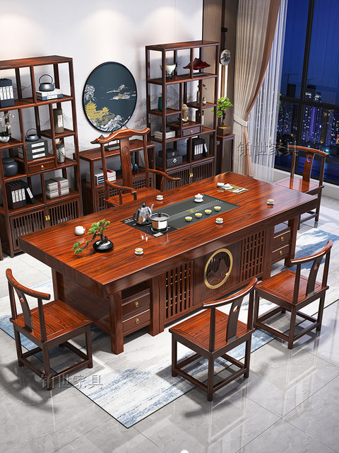 New Chinese-style solid wood large-board tea table and chair ...
