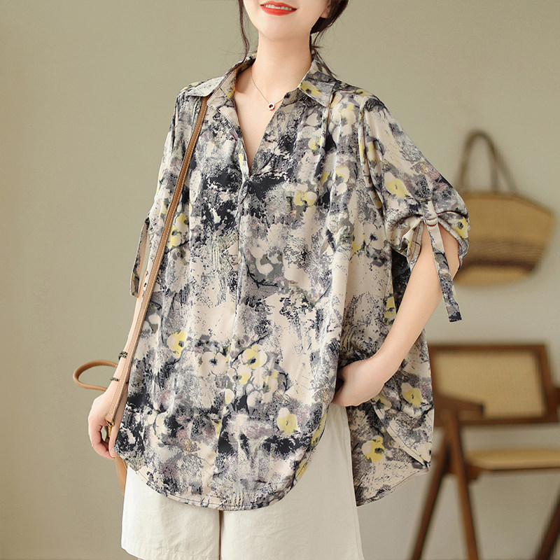 Plus size chiffon blouse chic women's short sleeve t-shirt 2025 new ...