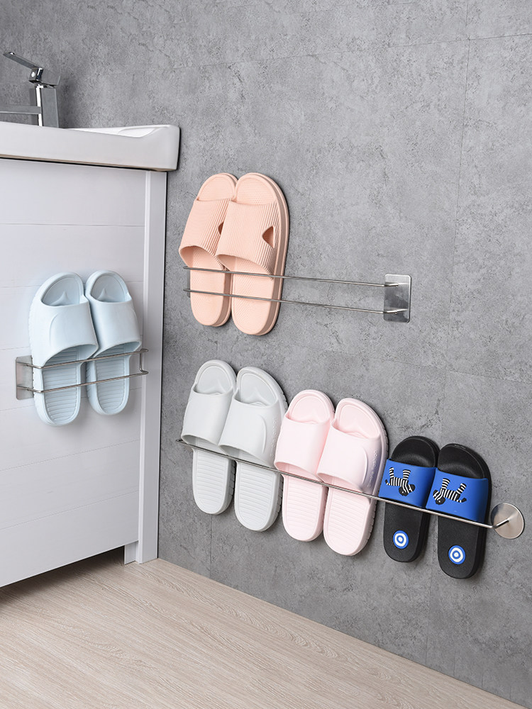 [USD 14.86] Bathroom slipper shelf no holes wall mounted stainless ...