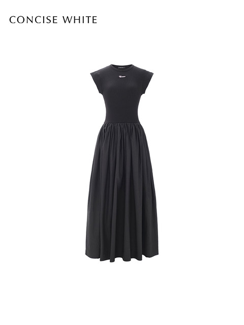 CONCISE-WHITE simple white white French temperament splicing dress long ...