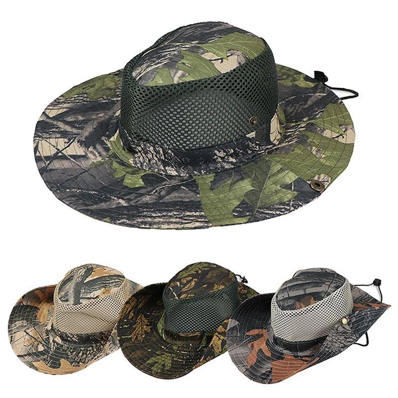 Military Camouflage Mesh Bucket Hats Wide Brim Beach Hat UV