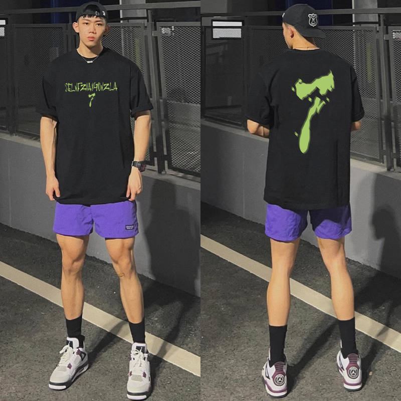 高街ins小眾設計潮牌印花上衣半袖男夏季美式休閒純棉重磅短袖T恤-Taobao