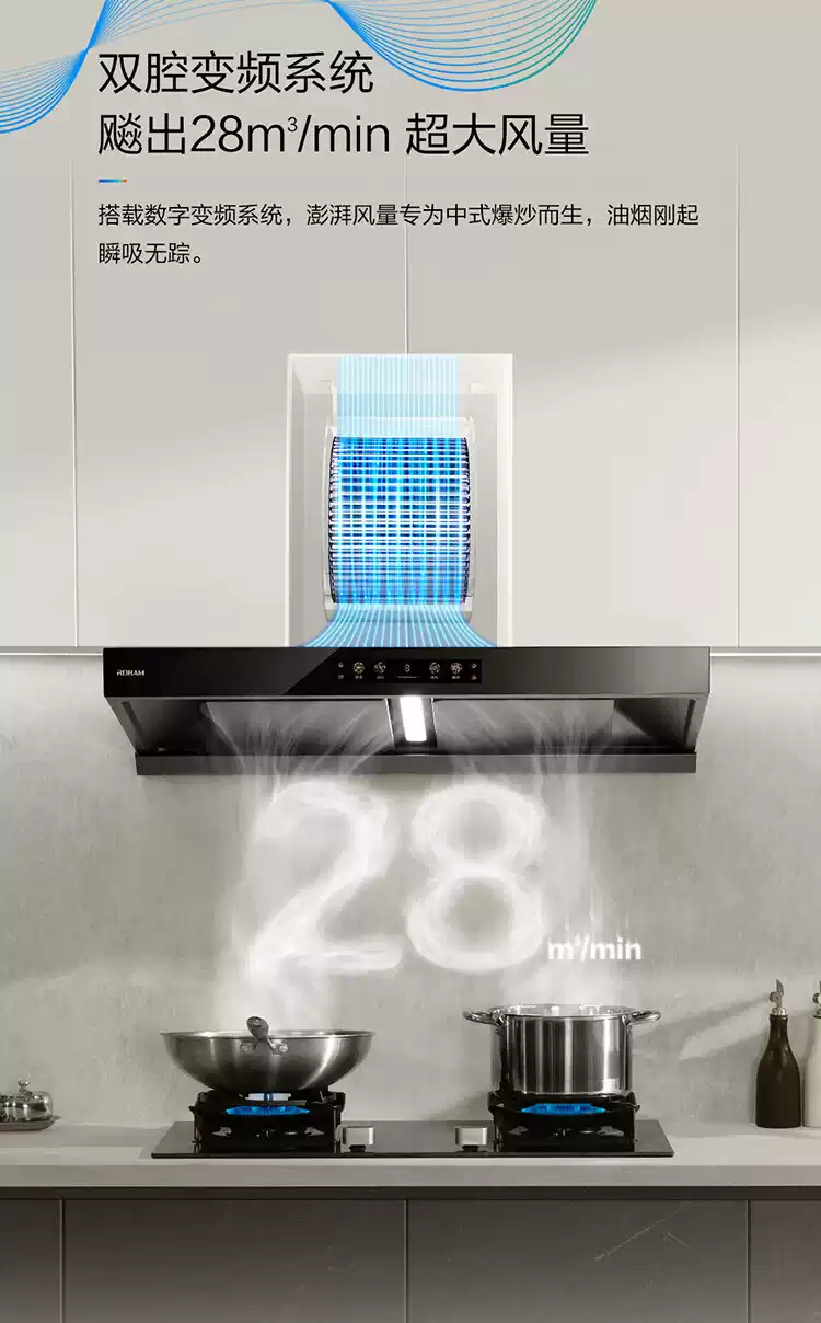触控式双腔变频油烟机Robam CXW-260-66X1-E1烟灶联动一级能效