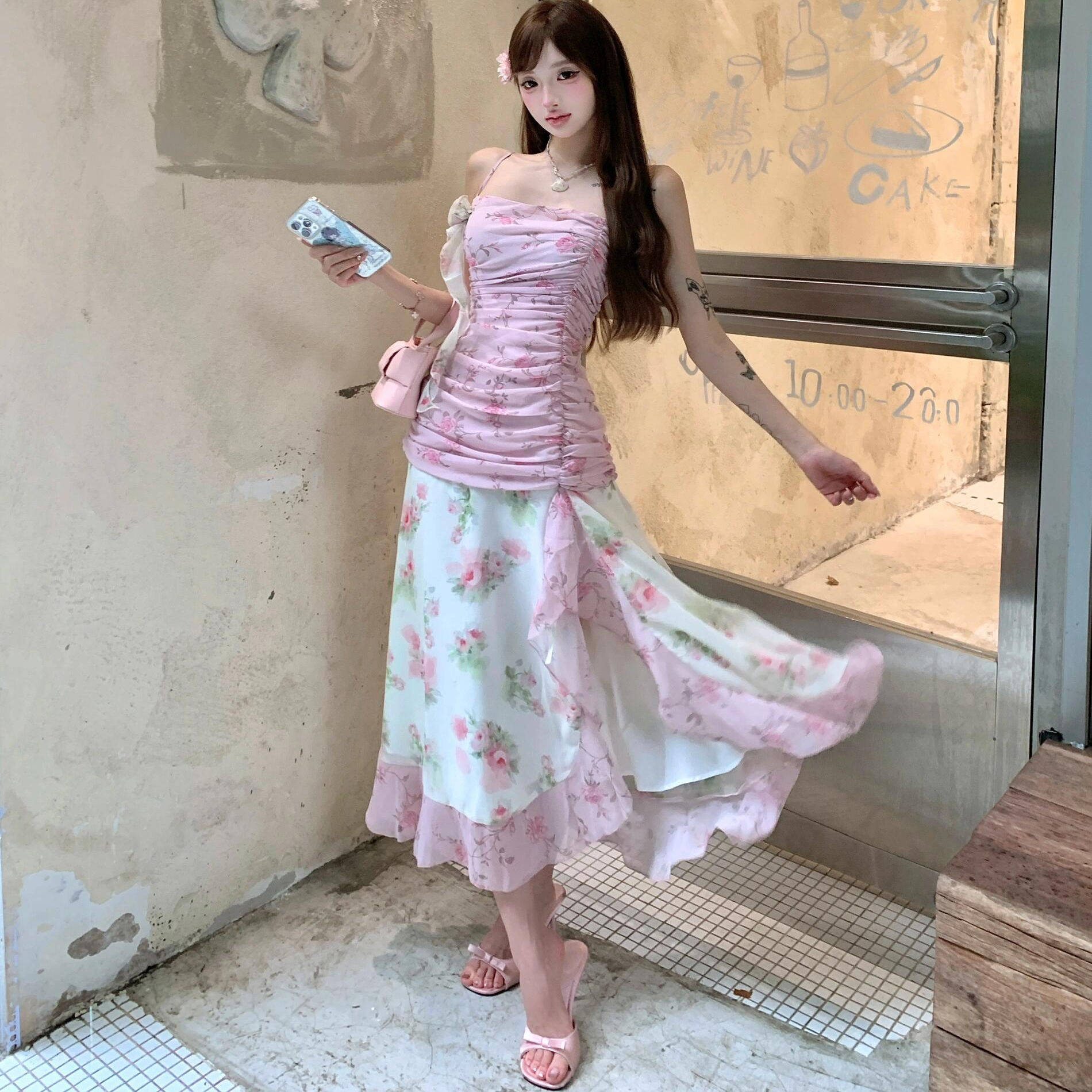 Itt7梨雾繁花法式网纱粉色碎花裙：夏日度假的梦幻选择！-lolita衬衫-淘宝好物网