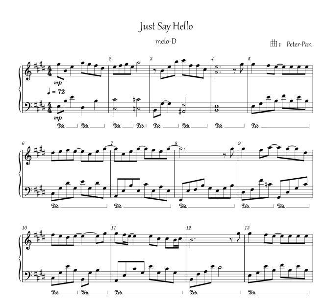 Just Say Hello 鋼琴譜 五線譜 簡譜全發 送示範音頻