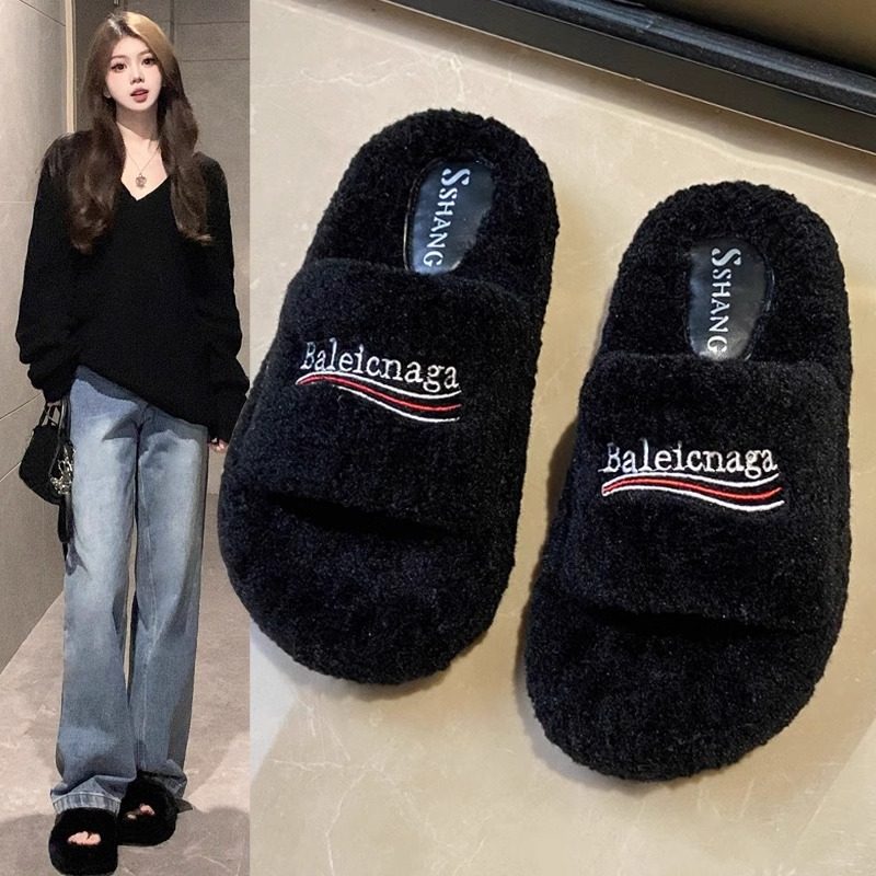 法国FAD ZOMO毛毛鞋女秋冬季新款一字拖鞋时尚百搭防滑休闲懒人鞋