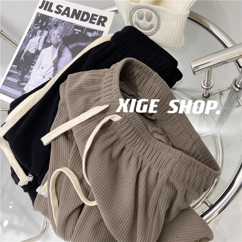 大尺碼300斤秋季闊腿褲男高腰寬鬆顯瘦垂感直筒拖地休閒運動長褲ins-Taobao