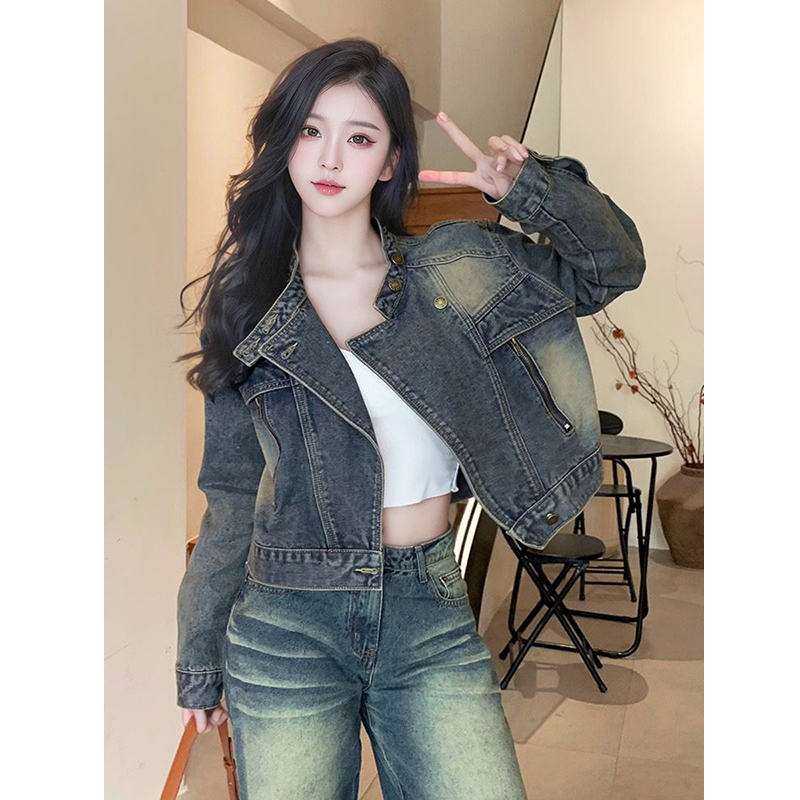 帅气牛仔机车服外套女秋季2025新款复古宽松短款长袖夹克上衣ins-Taobao