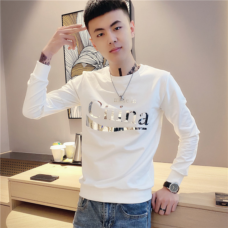 卡宾男士修身显瘦卫衣春秋季2023新款潮流百搭圆领长袖打底衫ins-Taobao