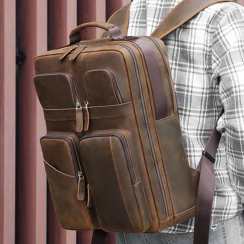 New Retro Genuine Leather Backpack Crazy Horse Leather Backp-Taobao