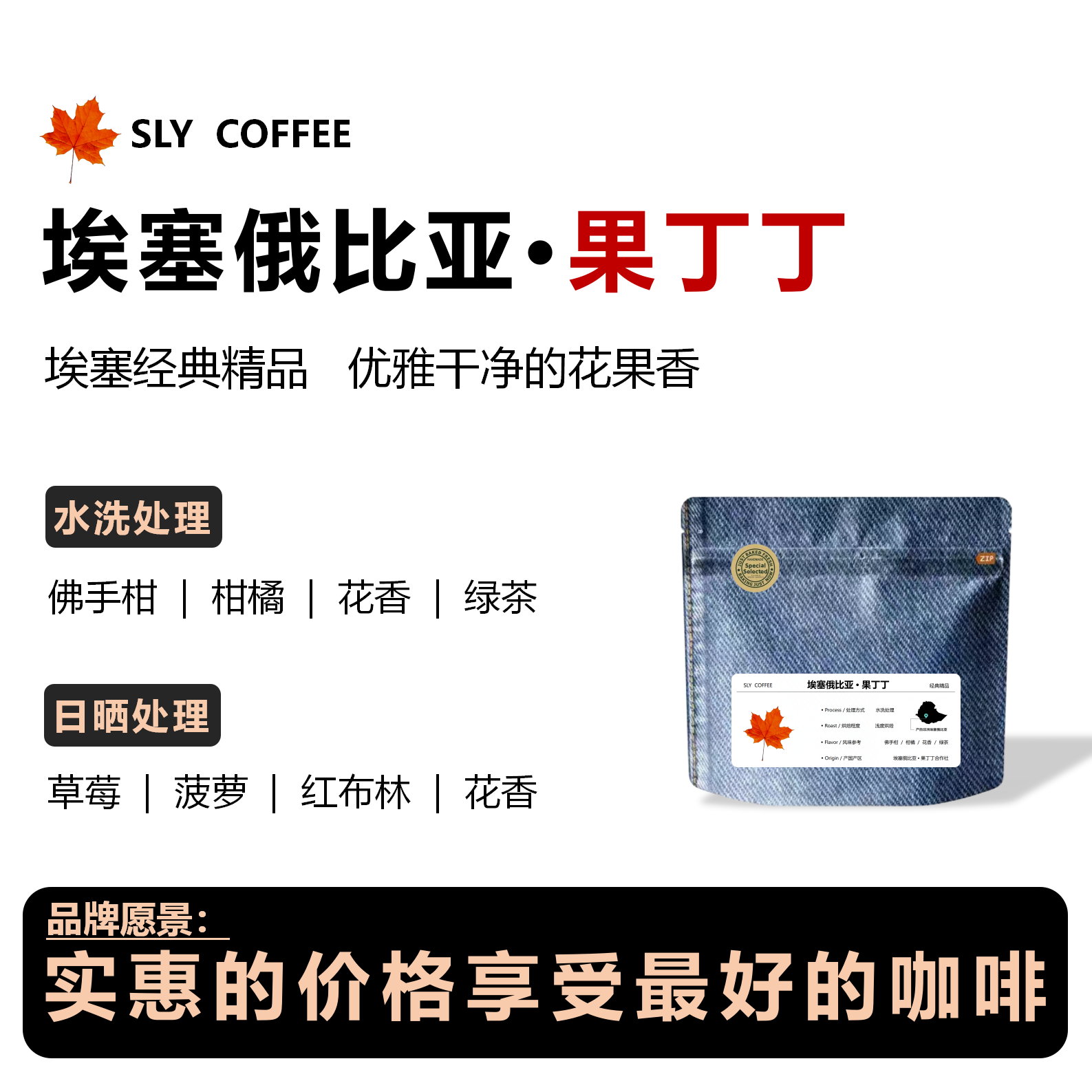 SLY 精品咖啡豆新鲜浅度烘焙手冲单品埃塞俄比亚水洗日晒果丁丁