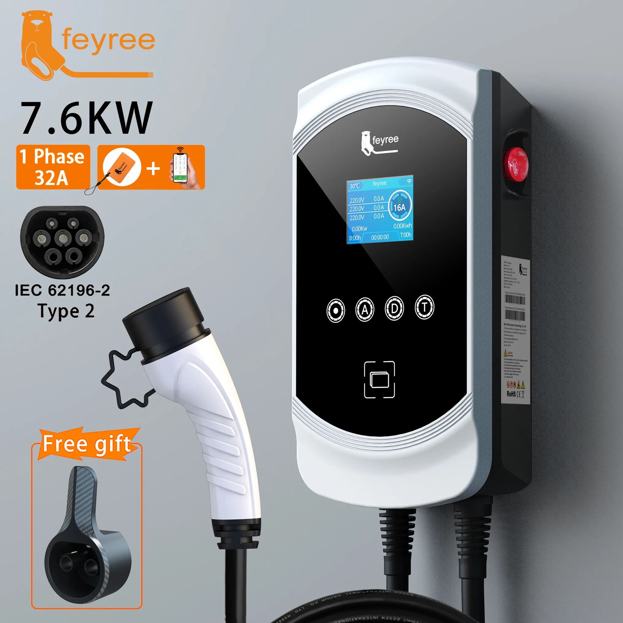 feyree EV Charger 32A 7.6KW Electric Vehicle Car Charger EVS